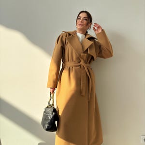 Camel Wool Trench Coat, Wool Coat Women, Warm Coat, Long Trench Coat ...