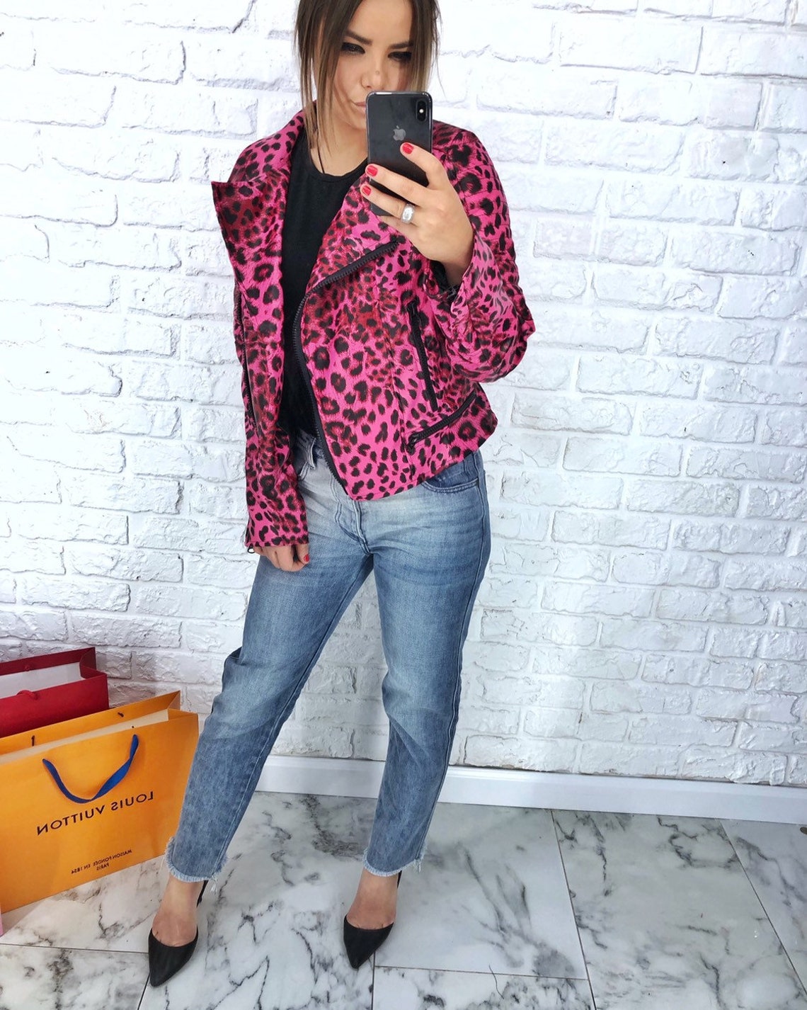 Leopard print short jacket for women biker jacket for women | Etsy