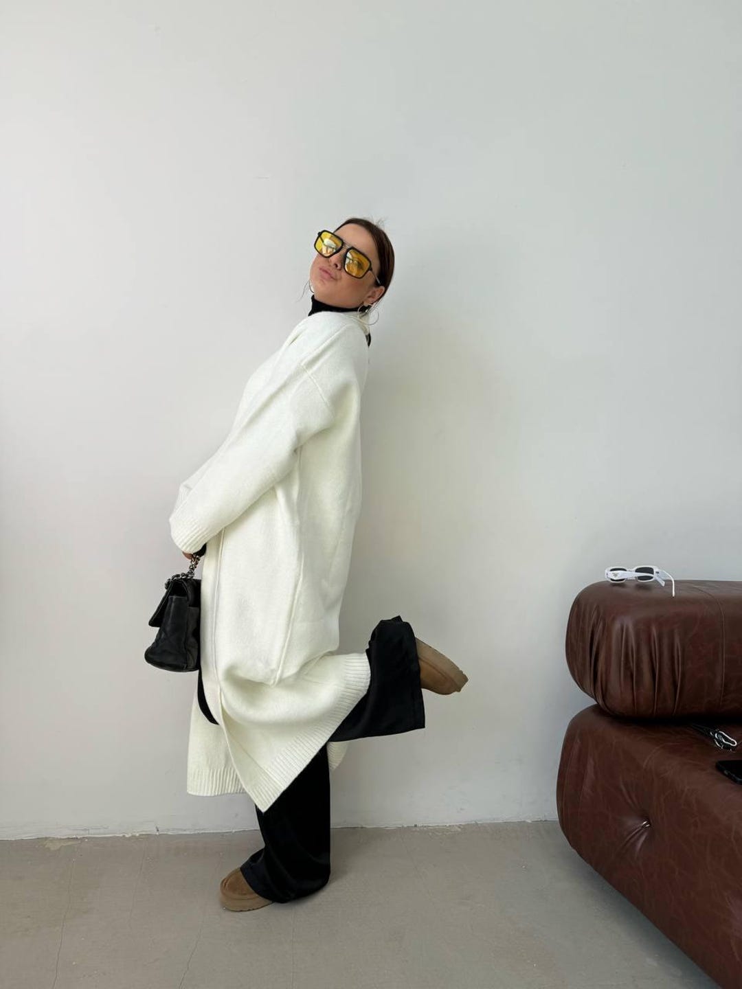 White Extra Long Cardigan, Oversized Cardigan, Ankle Length Cardigan ...