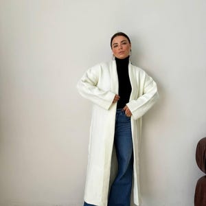 White Extra Long Cardigan, Oversized Cardigan, Ankle Length Cardigan ...
