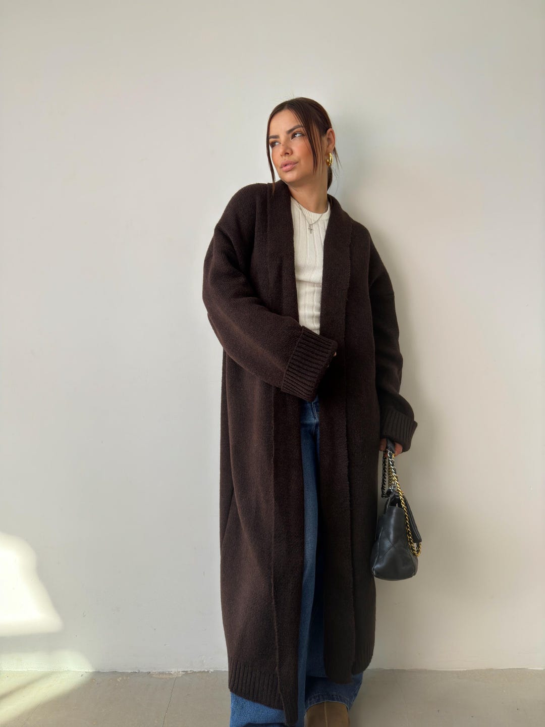 Brown Extra Long Knit Cardigan, Oversized Wool Coat - Etsy