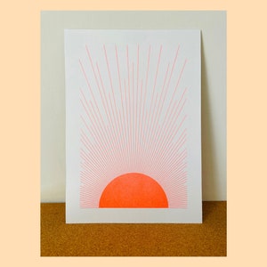 Sunset Riso Print - Sunburst Riso Print - Neon Orange Riso Print - A3 ...
