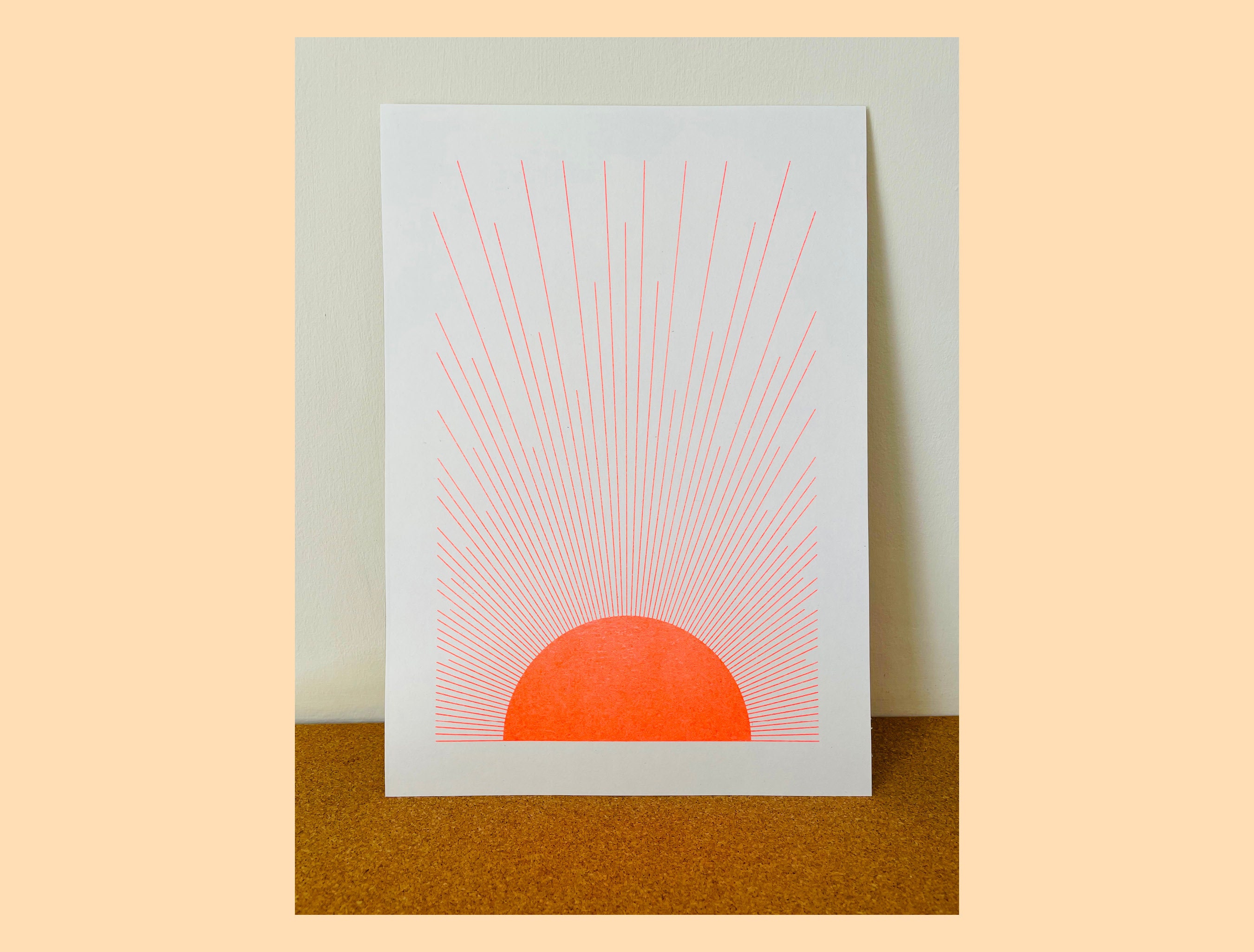 Sunset Riso Print - Sunburst Riso Print - Neon Orange Riso Print - A3 ...