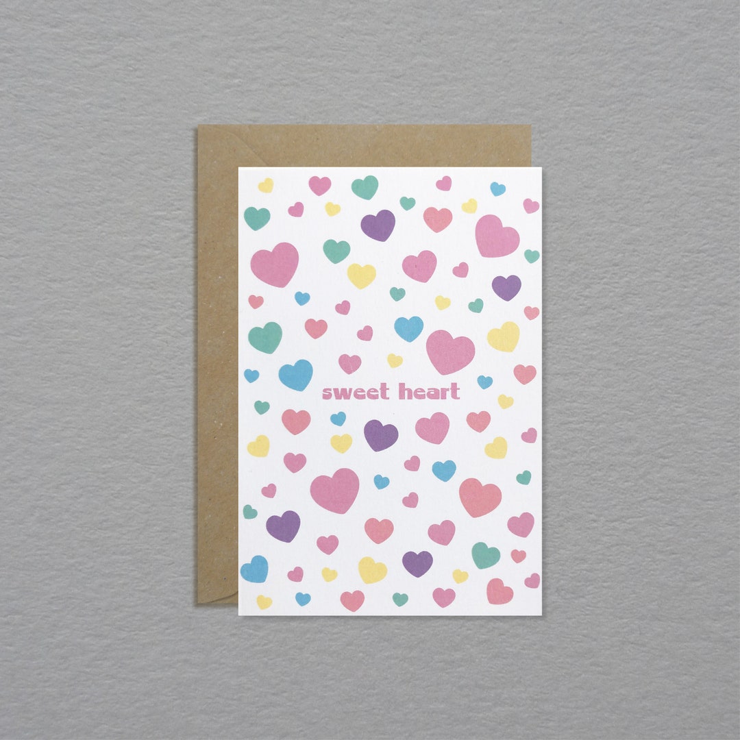 Love Heart Engagement Card Sweet Heart Card Retro Love Hearts Card ...