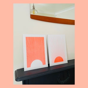 Sunset Riso Print - Sunburst Riso Print - Neon Orange Riso Print - A3 ...