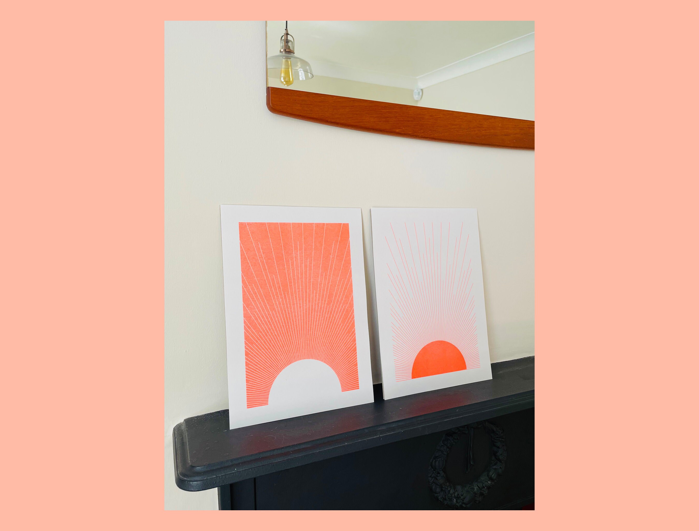 Sunset Riso Print - Sunburst Riso Print - Neon Orange Riso Print - A3 ...