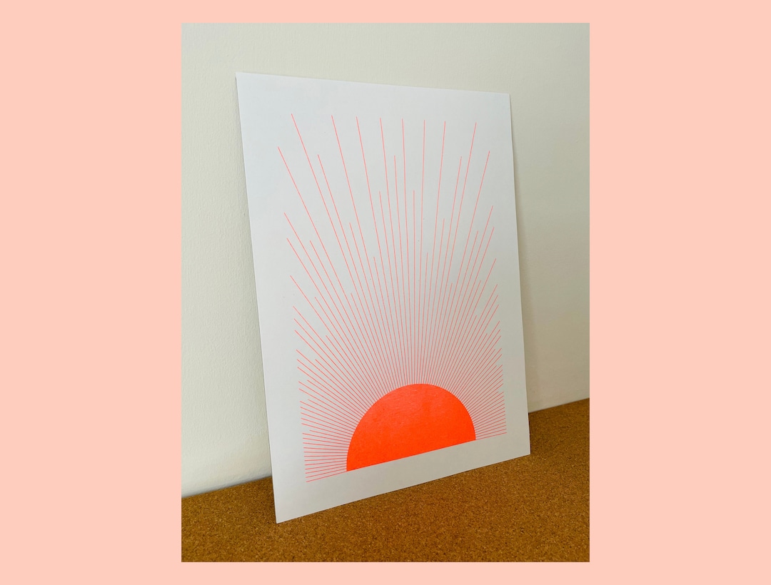 Sunset Riso Print - Sunburst Riso Print - Neon Orange Riso Print - A3 ...
