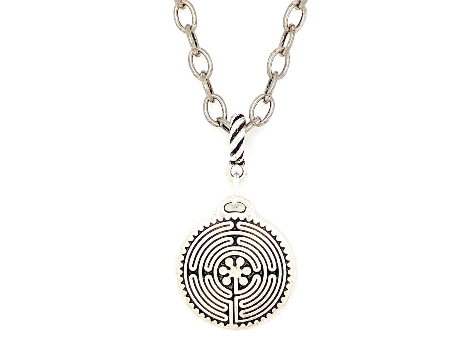 Labyrinth Necklace With Toggle Clasp Pewter With Fine Silver - Etsy