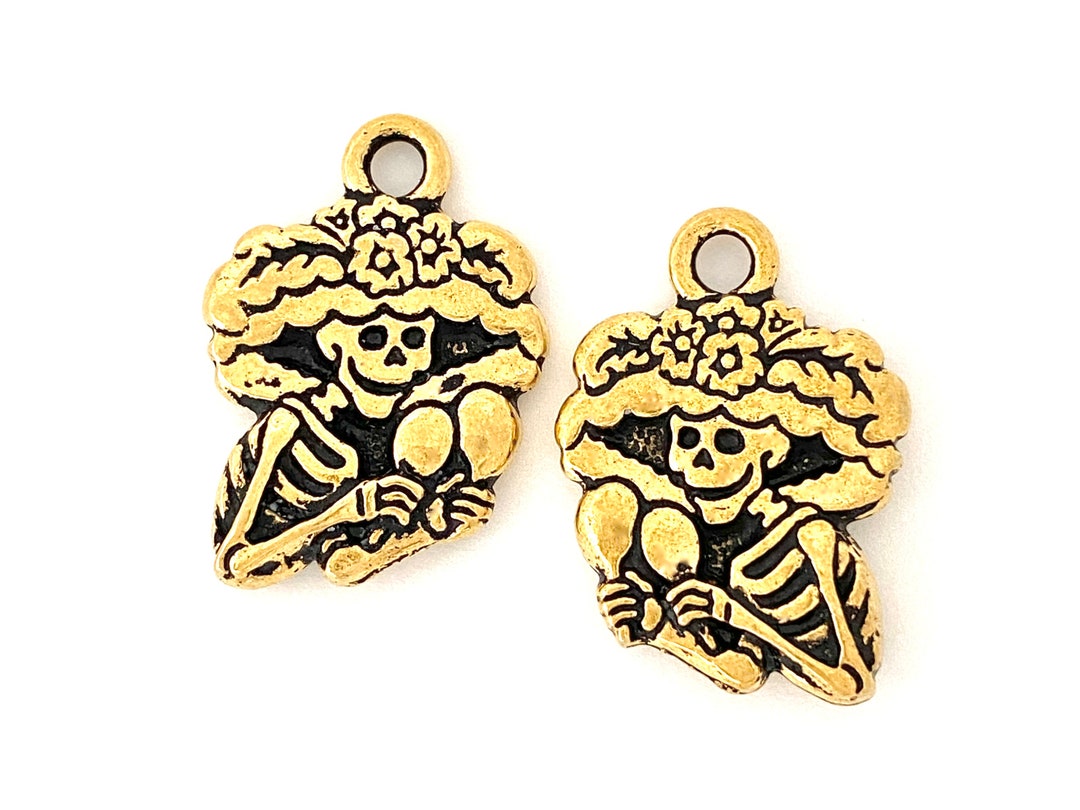 22kt Gold Plated Catrina Charm. (2 Pieces) Tierracast® Lead Free Pewter ...