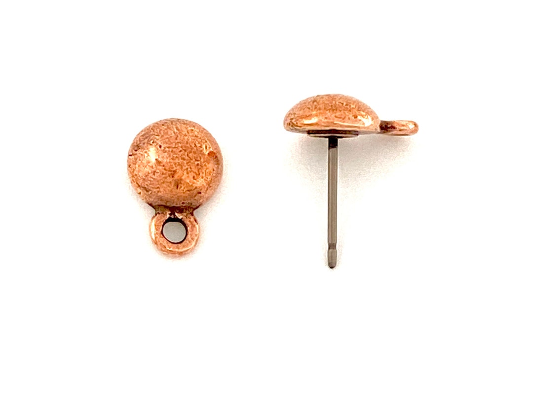 Antiqued Copper Plated Dome Titanium Post Earrings. Hypoallergenic. (1 ...