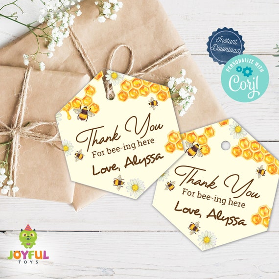 Bee Thank You Tags - 48 Pieces, Editable Goodie Bag Label Card Tags ...