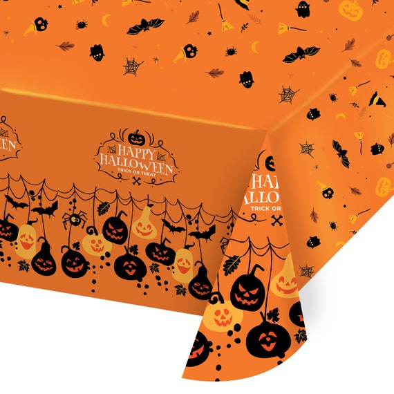 Halloween Tablecloth - 1pc Plastic Jumbo Table Cover 108" x 54" - Ideal ...