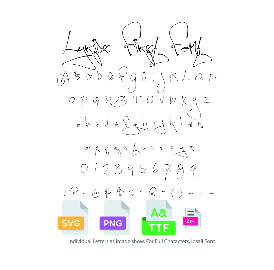Lyrics First Individual Letters Font SVG, PNG, TTF, Cricut Font ...