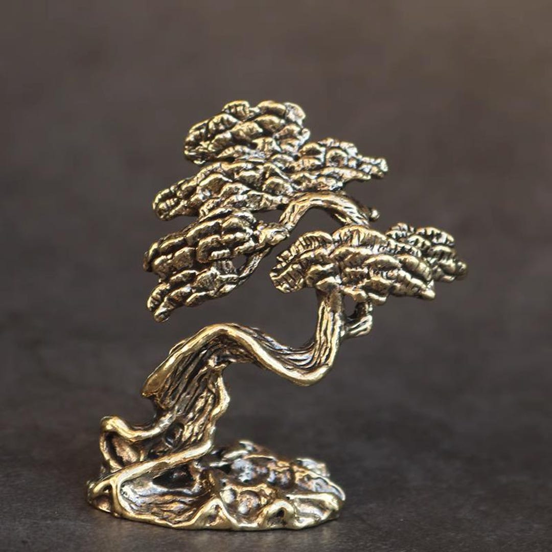 Brass Pine Tree Figurine – Miniature Bonsai Sculpture for Desk, Shelf ...