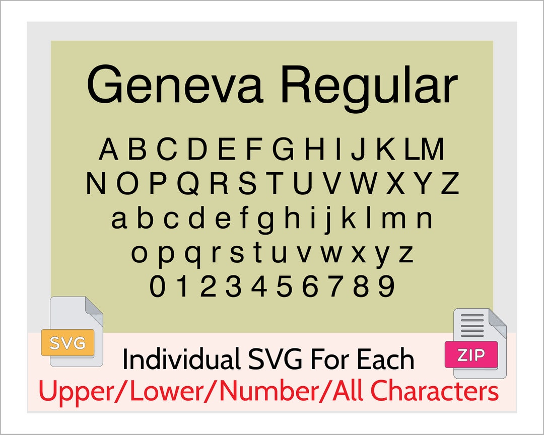 Geneva Regular Font individual SVG Character for Each, Upper Lower ...