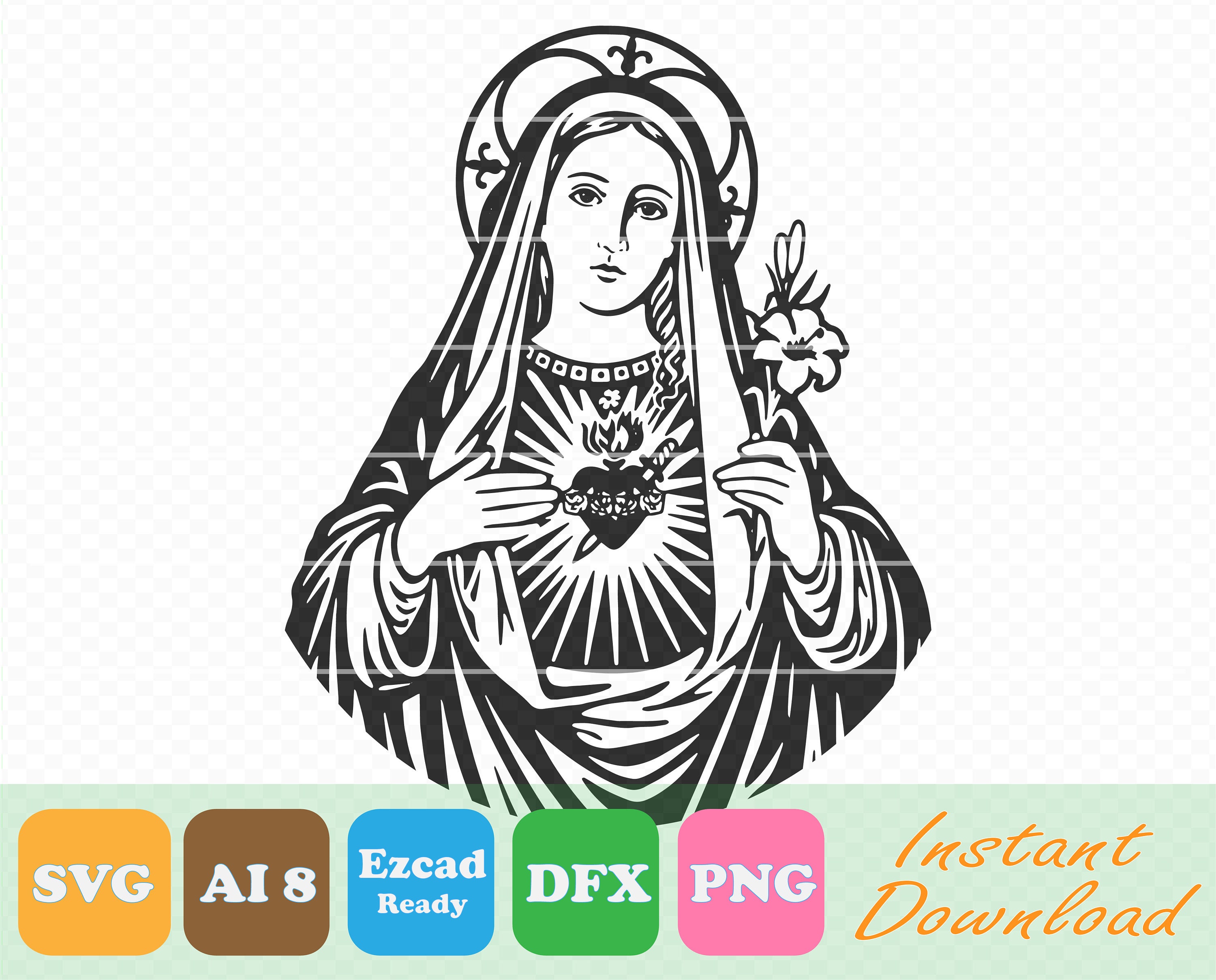 Virgin Mary , Mother of Jesus Silhouette, SVG, DXF, PNG, AI8 ezcad ...