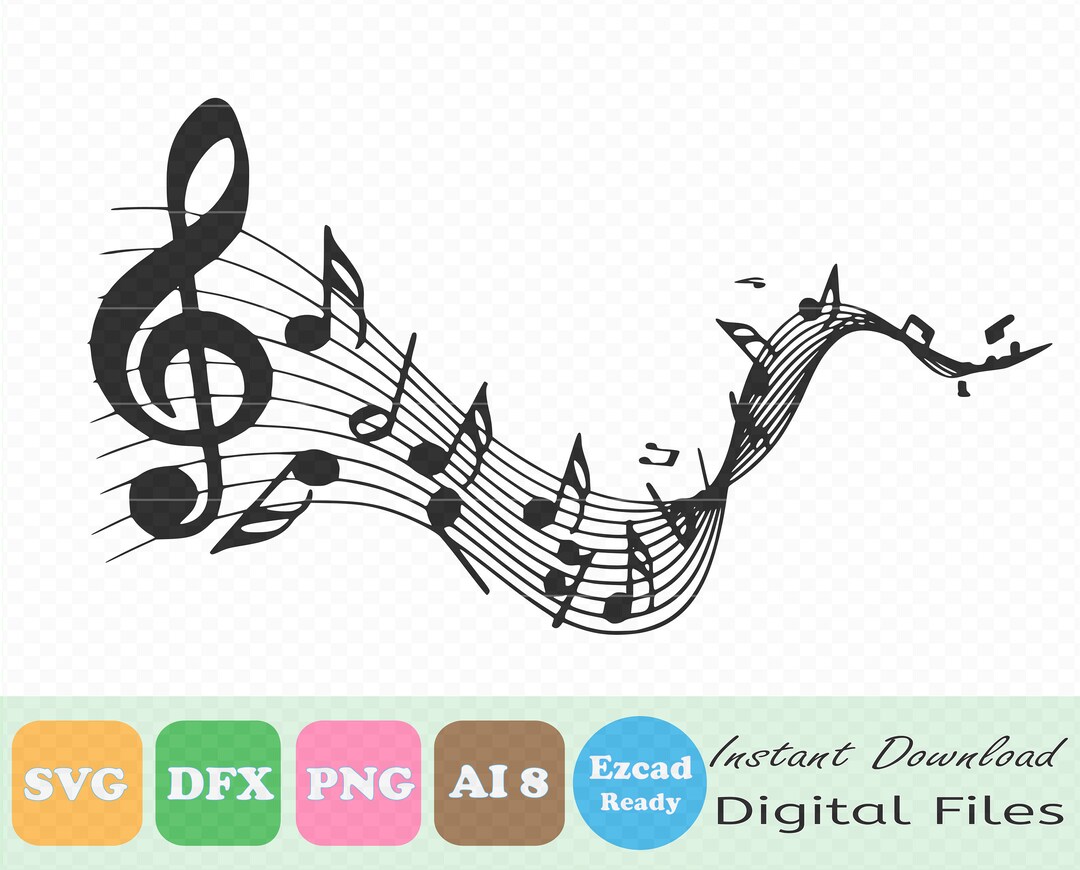 Music Notes Melody Wave Vector SVG DXF PNG AI8 ezcad - Etsy