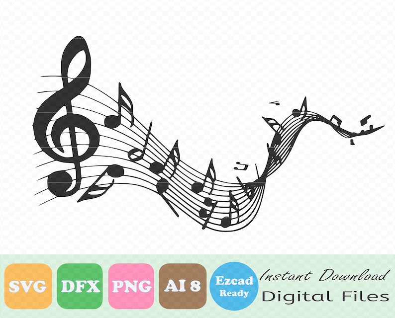 Music Notes Melody Wave Vector SVG DXF PNG AI8 ezcad - Etsy