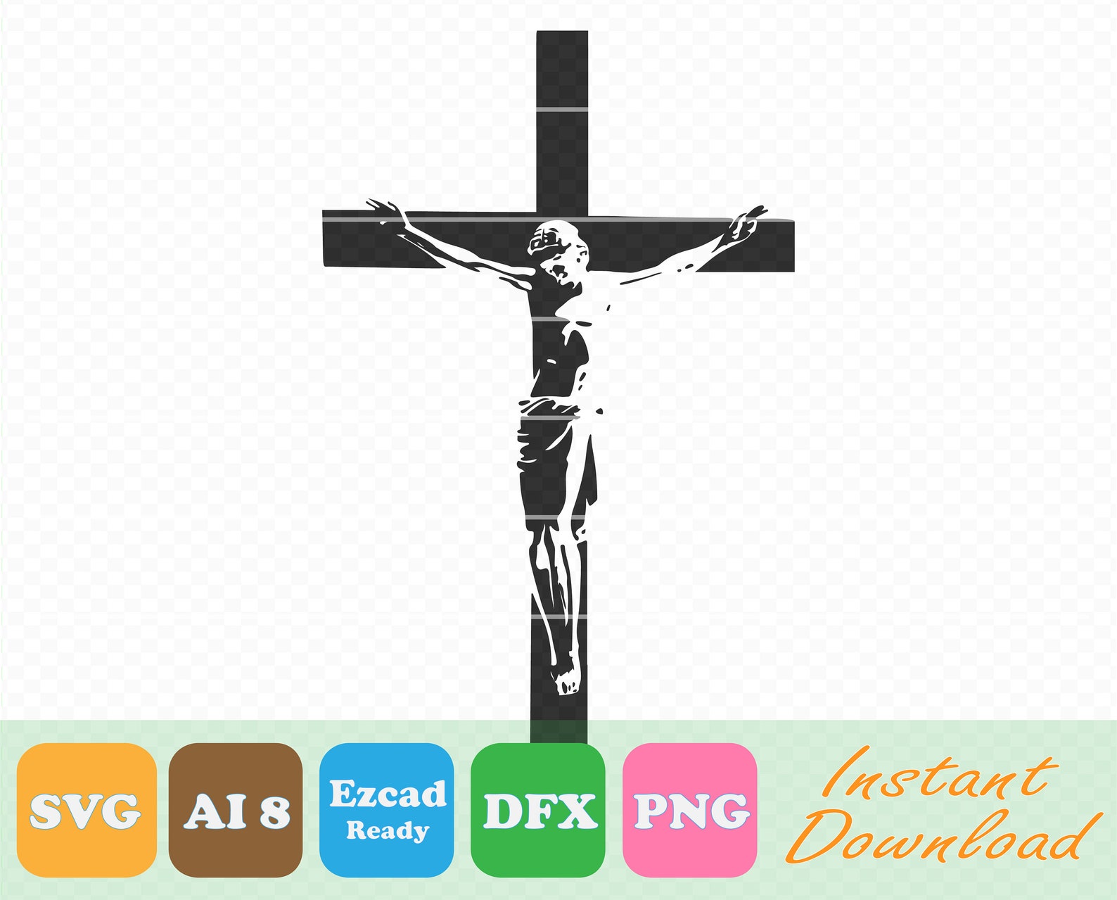 Jesus on the Cross Silhouette, SVG, DXF, PNG, AI8 ezcad Import Ready ...