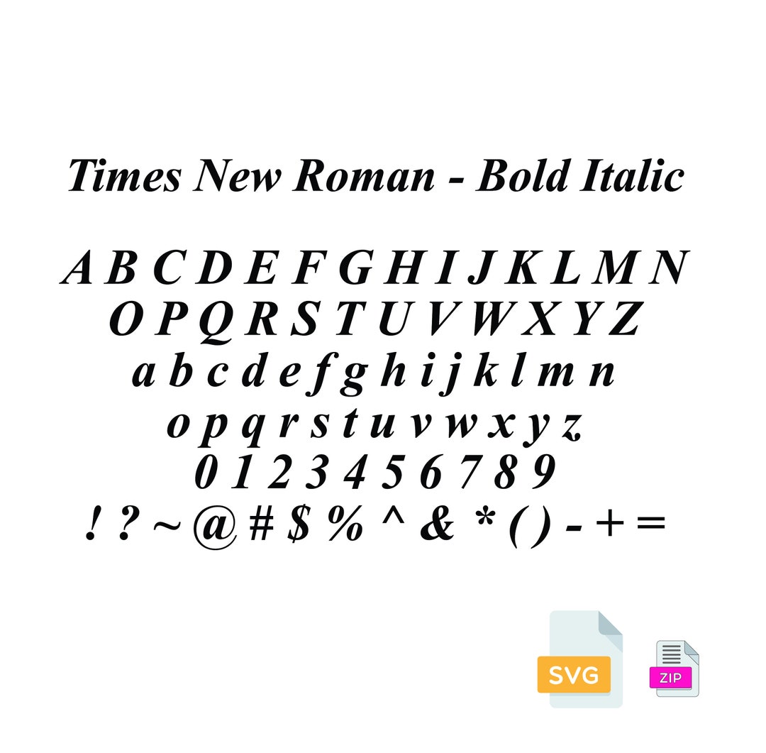 Times New Roman Bold Italic Vector Font - SVG, Individual Letters ...
