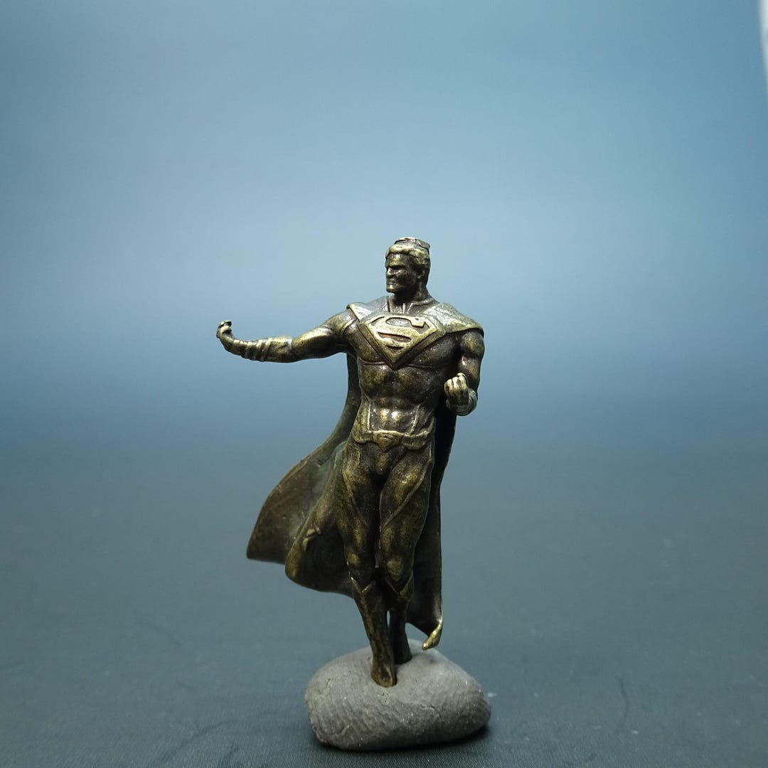 Handcrafted Brass Superhero Figurine – Miniature Flying Hero Sculpture ...