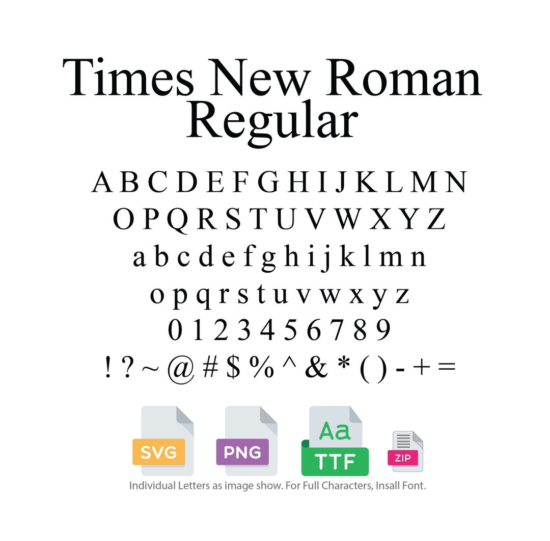 Times New Roman Regular Font - SVG, PNG, TTF, Individual Letters ...