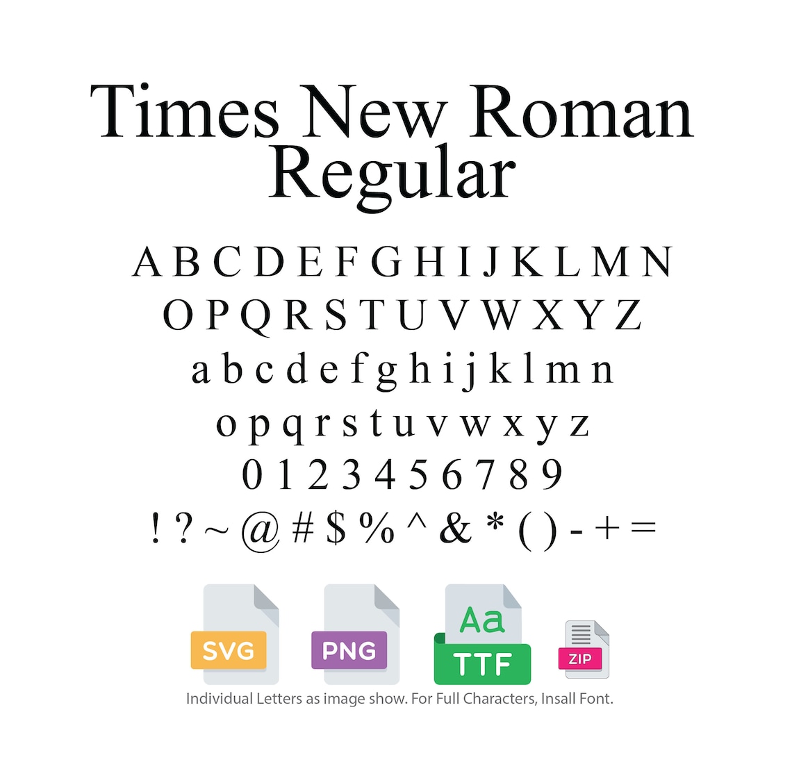 Times New Roman Regular Font - SVG, PNG, TTF, Individual Letters ...