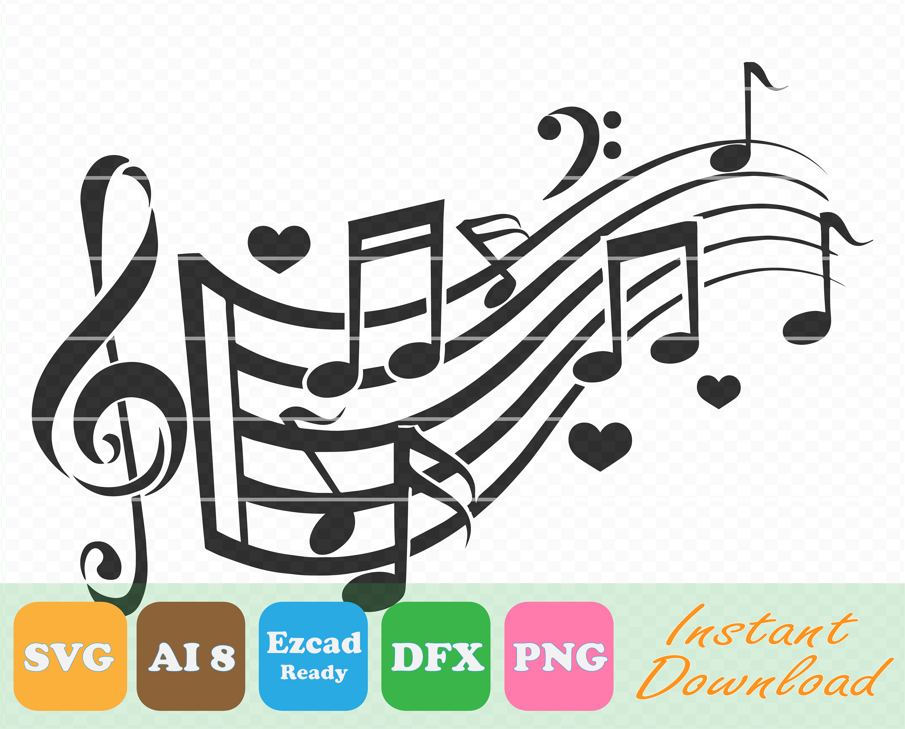 Music Notes Love Melody - SVG, DXF, PNG, AI8 (ezcad Import Ready ...