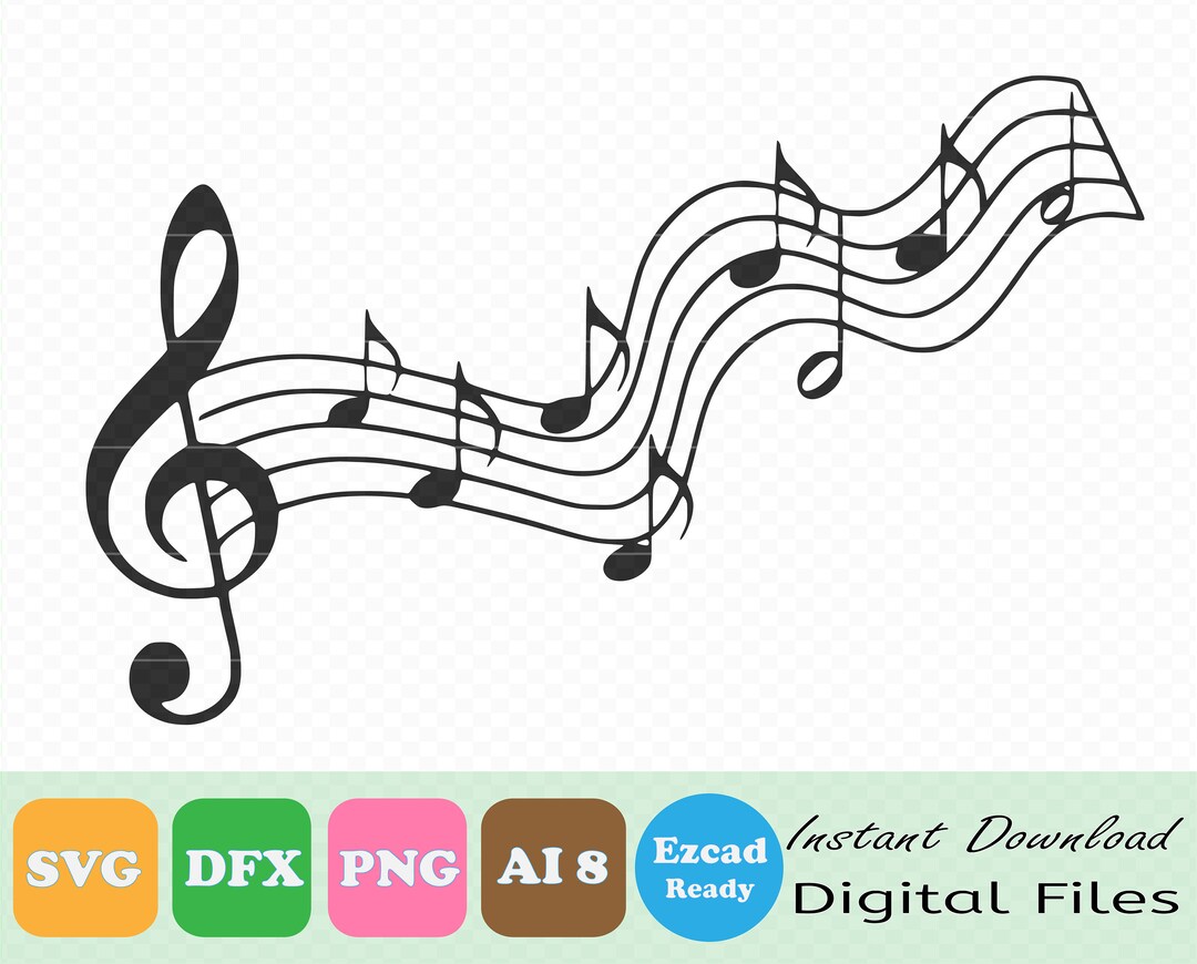 Music Notes Melody Wave Vector - SVG, DXF, PNG, AI8 (ezcad Import Ready ...