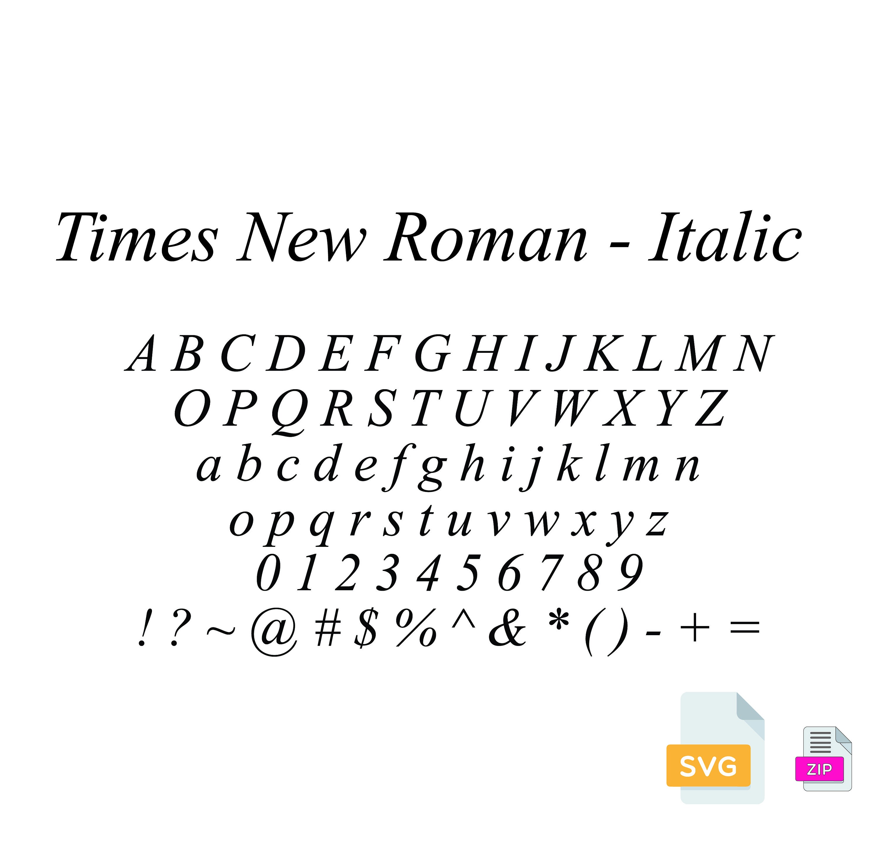 Times New Roman Italic Vector Font SVG, Individual Letters, Cricut Font ...