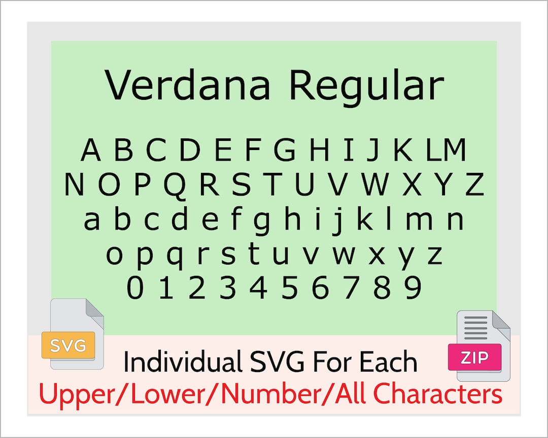 Verdana Regular Font-individual SVG Character, Upper Lower Number ...