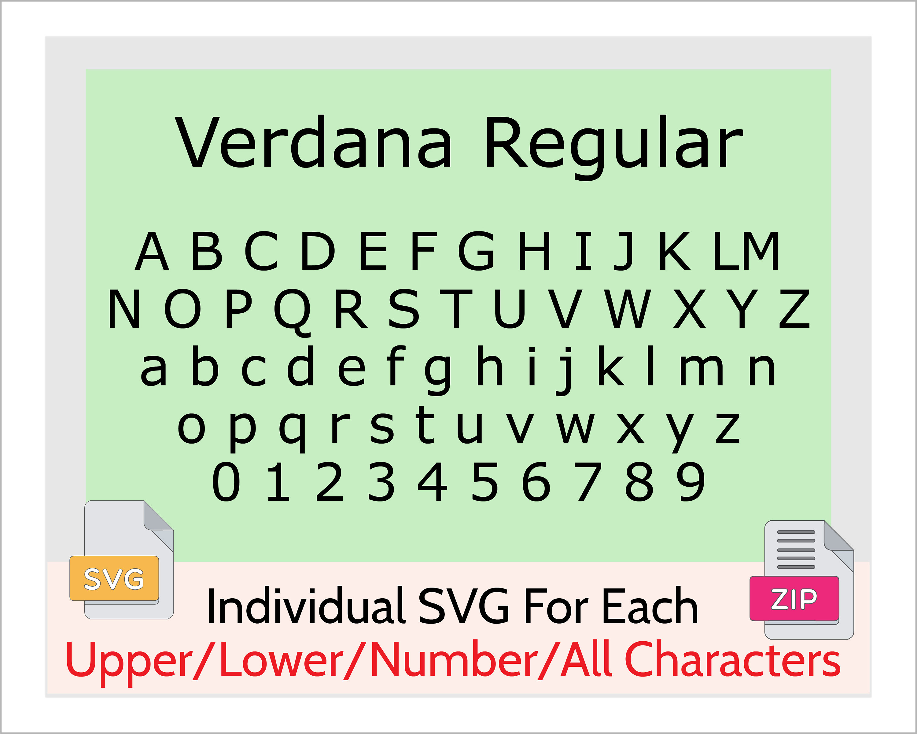 Verdana Regular Font-individual SVG Character, Upper Lower Number ...