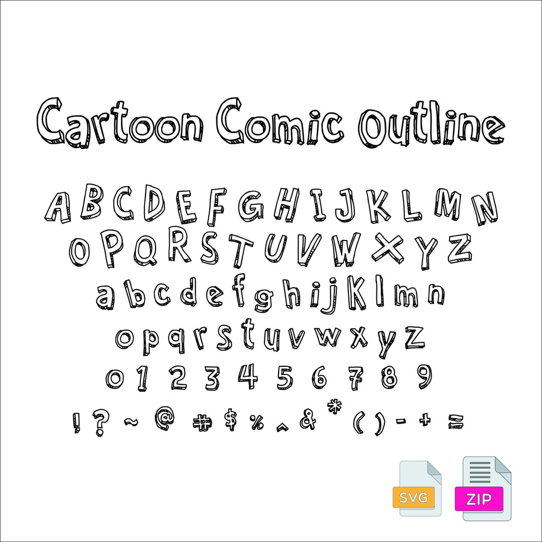 Cartoon Comic Outlined Individual Letters Font - SVG, Cricut Font ...
