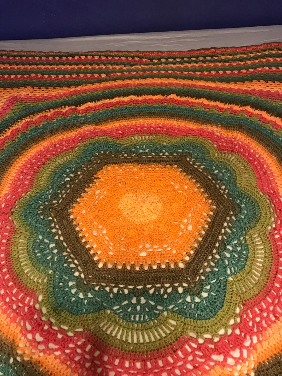 Peach, Rose, Teal, and Tan Mandala Afghan - Etsy