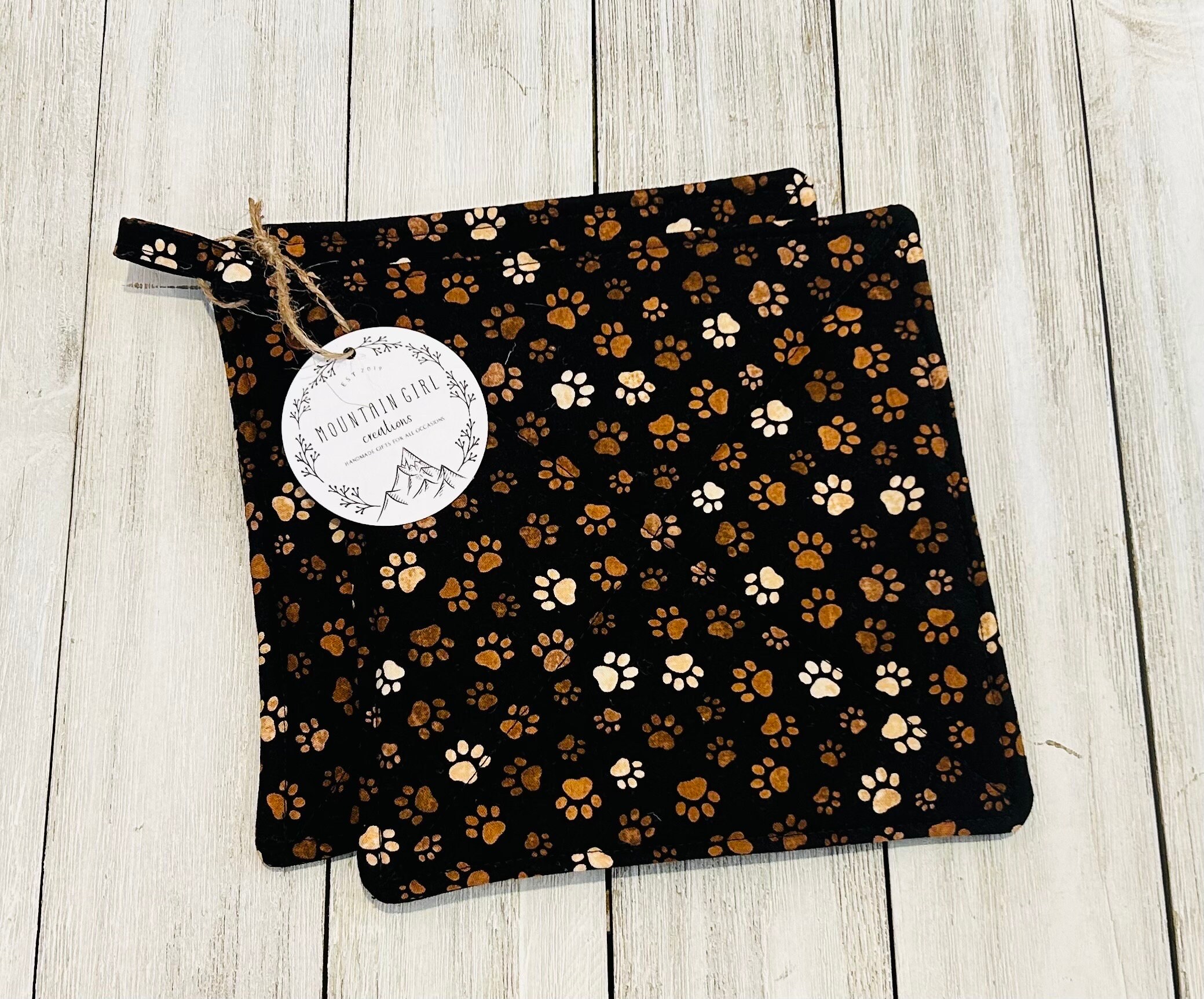 Set of 2 Handmade Potholders, Dogs, Puppy, Dog Lovers, Paw Prints, I ...