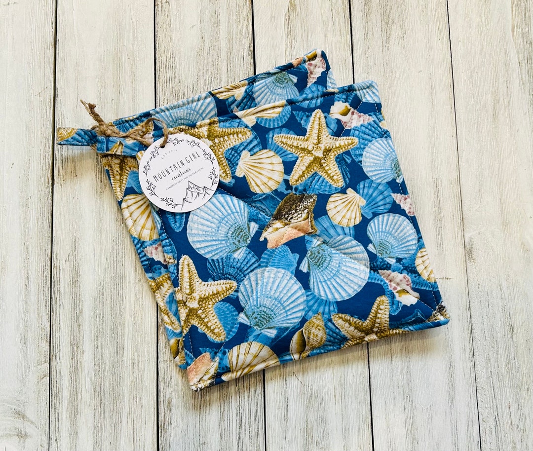 Set of 2 Handmade Potholders, Beach, Seashells, Summer,beach Potholders ...