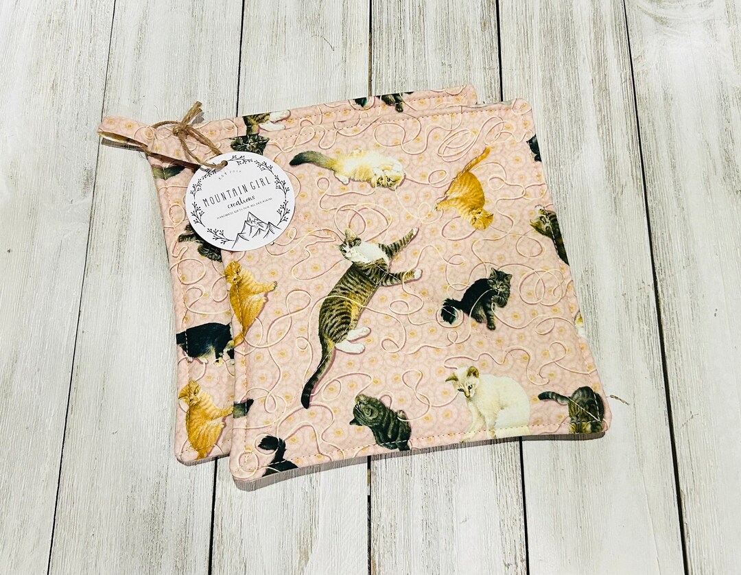 Set of 2 Handmade Potholders, Cats, Kittens, Cat Lovers, Cat Potholders ...