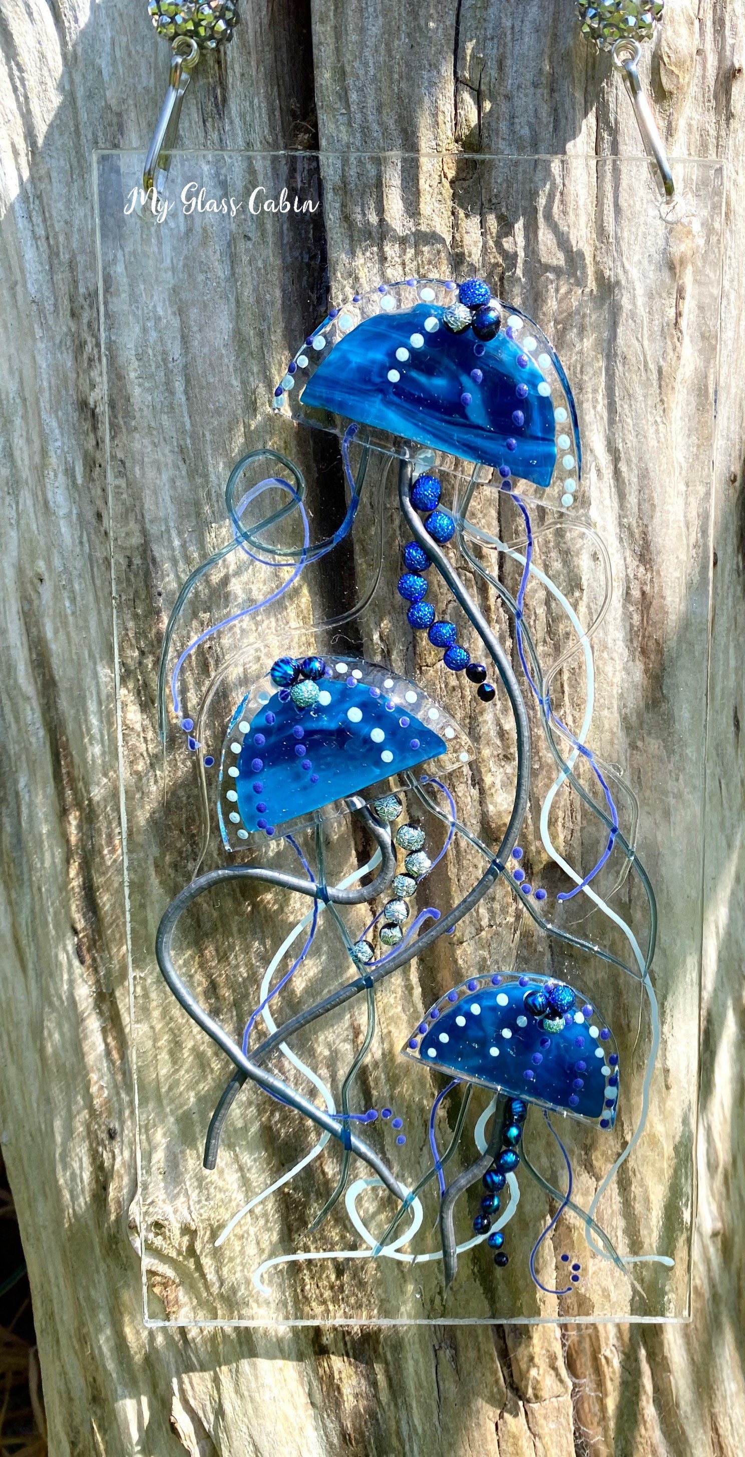 Hand Made Fused Glass Copper Blue Jellyfish Hanger. - Etsy UK Hand Made Fused Glass Copper Blue Jellyfish Hanger. - Etsy UK