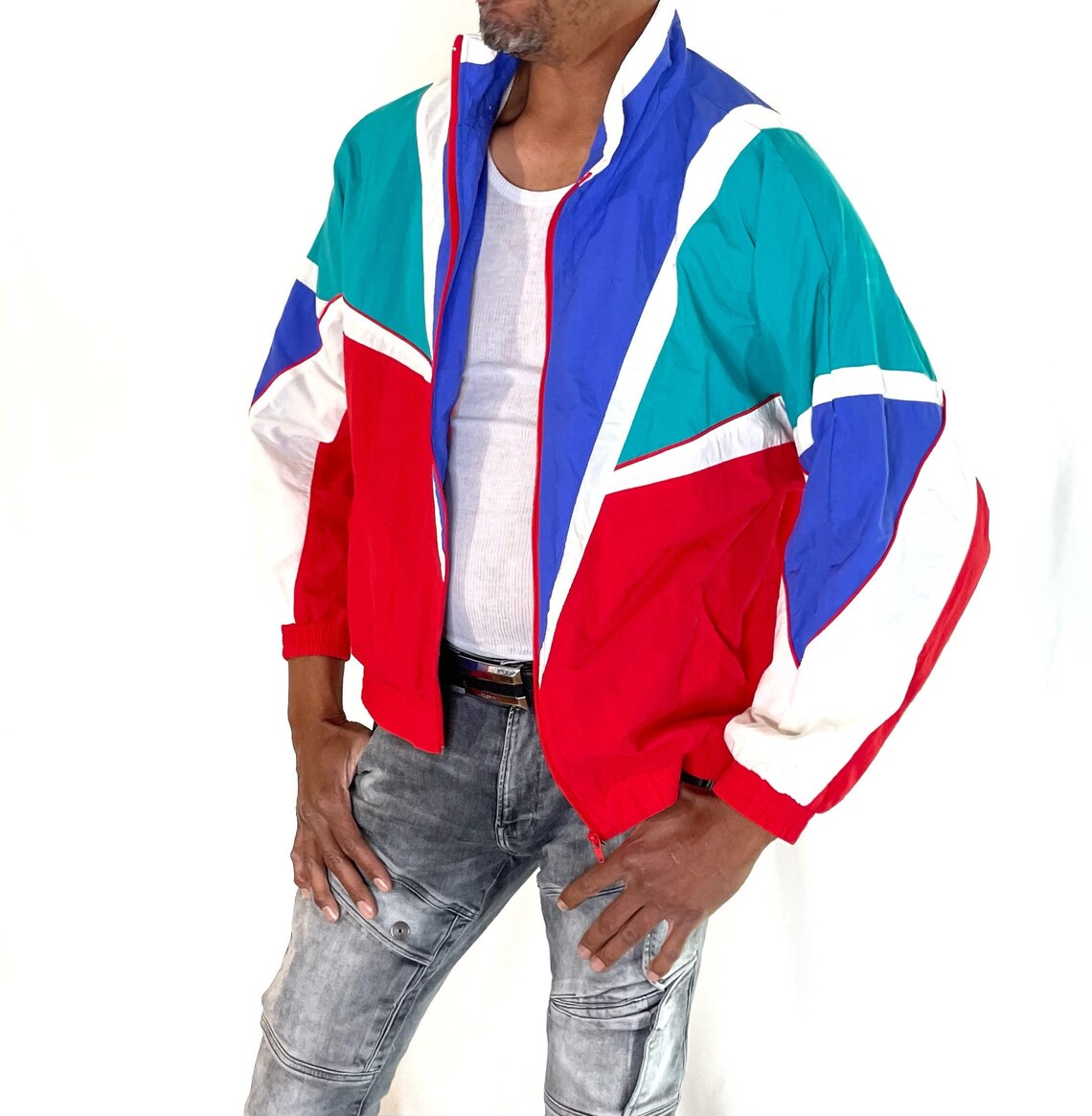LAVON 1990s Late 80s Colorblock Windbreaker Jacket Size Extra Large - Etsy