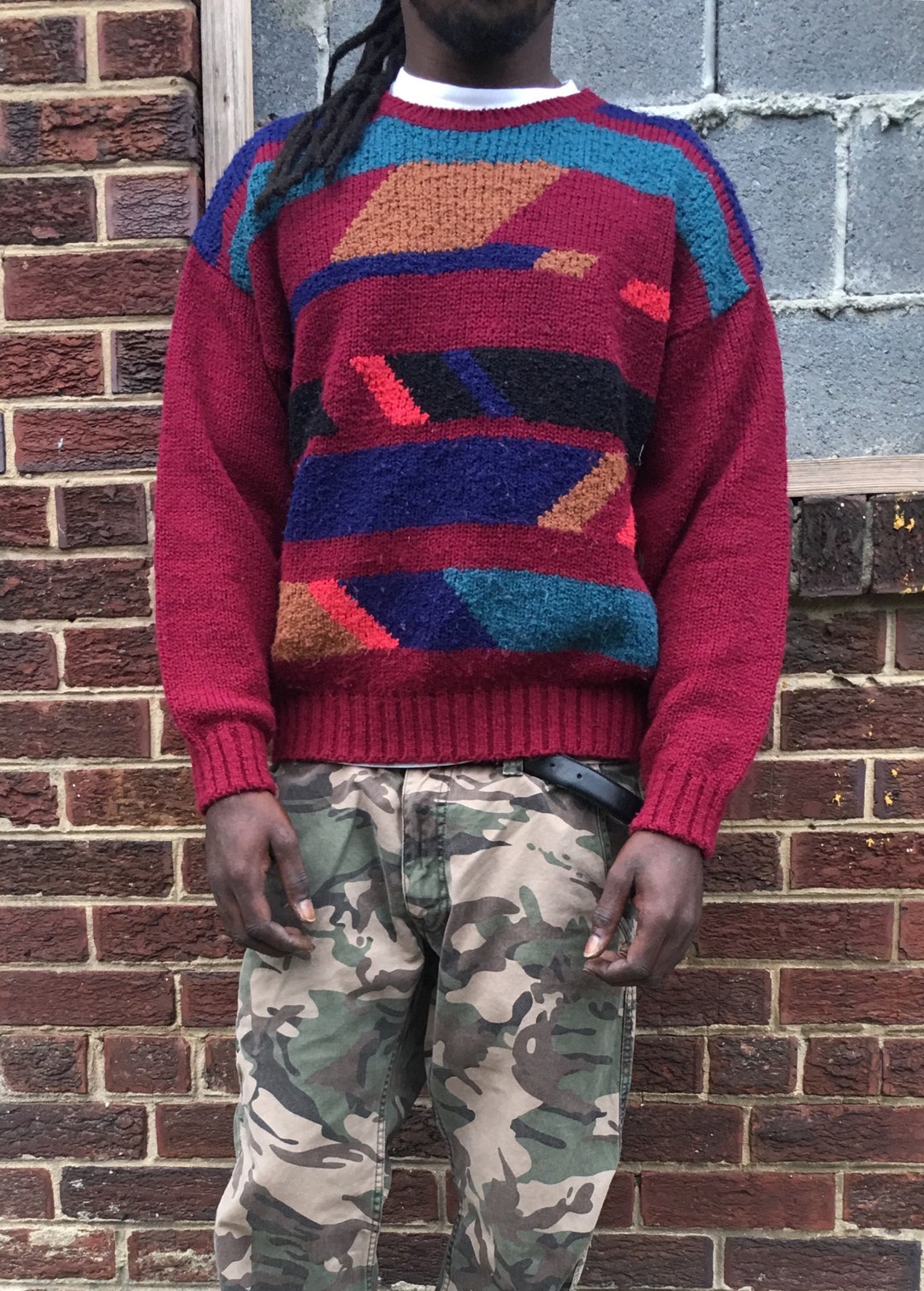 COLTER BAY 1980s Abstract Multi Color Color Block Cosby Geometric Dr ...