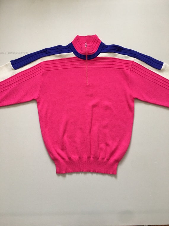 HERMAN'S 1980s Wool blend half zip Colorblock Sweater… - Gem