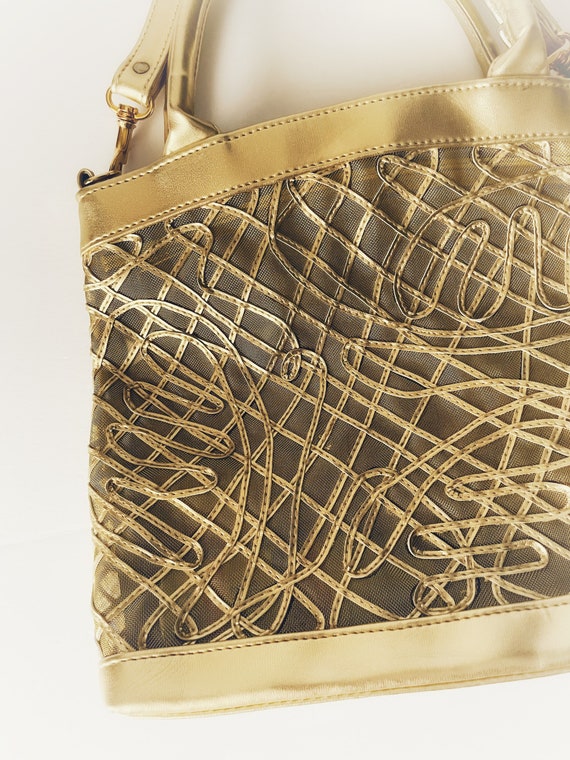 VINTAGE VAULT 1990s Late 80s Era Gold Mesh See Thru T… - Gem