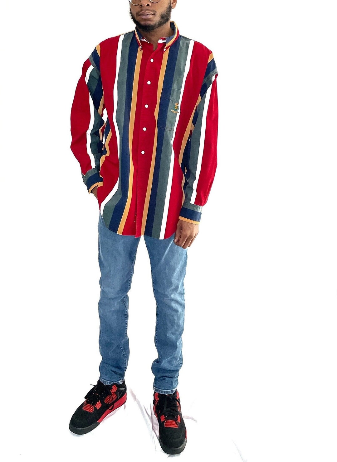 CHAPS RALPH LAUREN 1990s Striped Cross Colors Colorway Longsleeve ...
