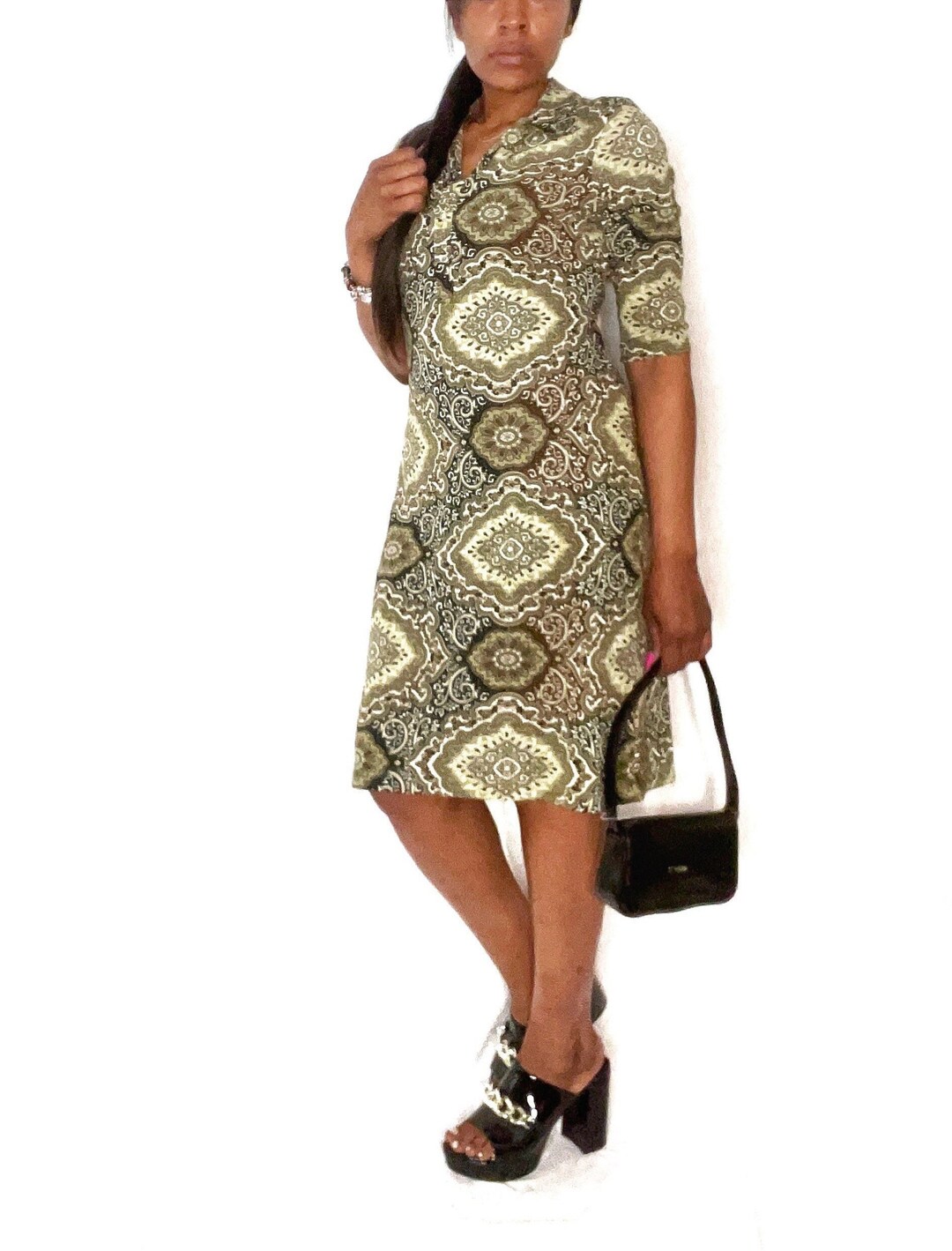BEBE Y2K Early 2000s Era Paisly Print 70s Inspired Collared Super ...