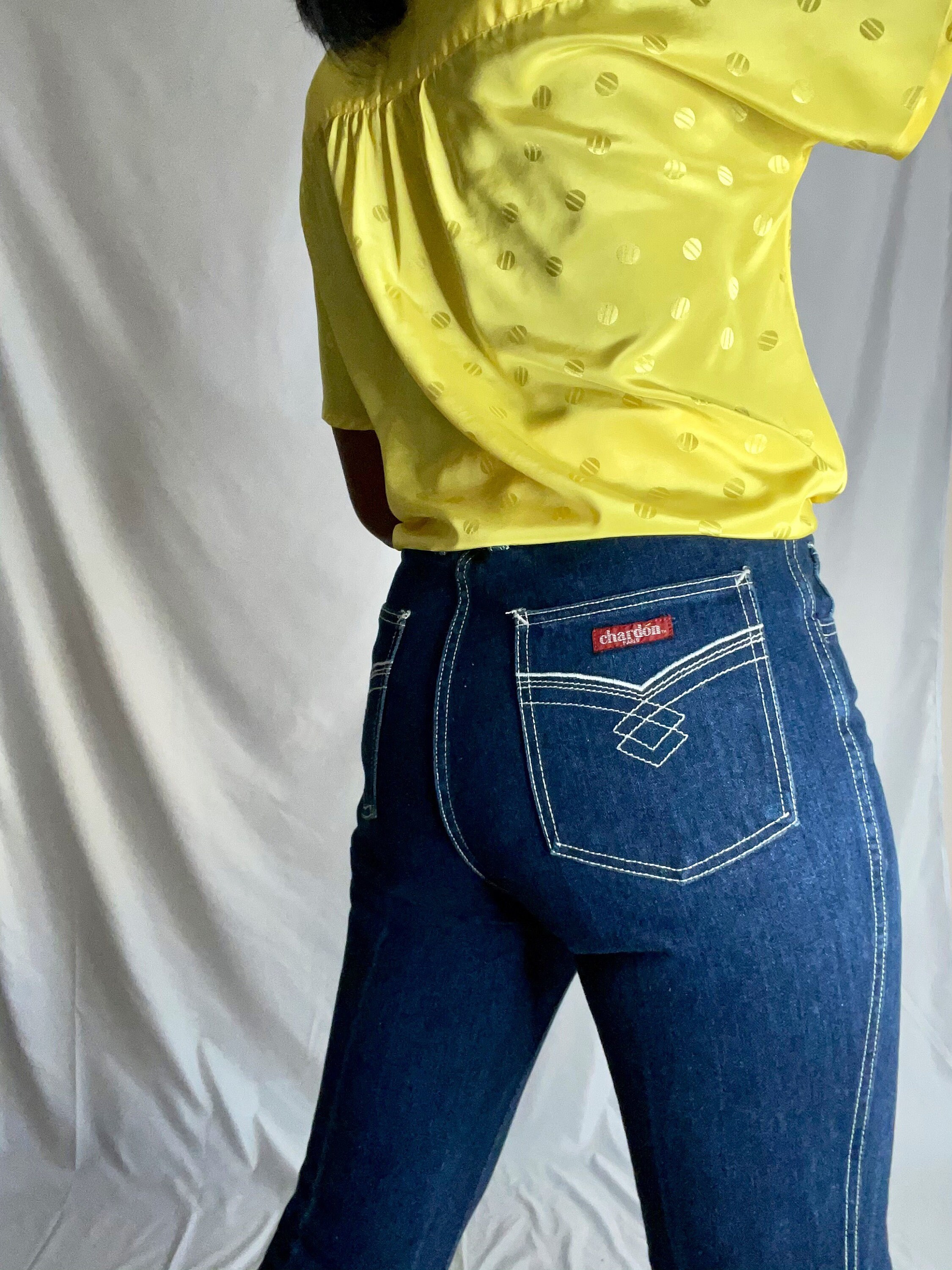 CHARDON PARIS 1980s Early 1980s Era Classic Blue 100% Cotton Unhemmed ...