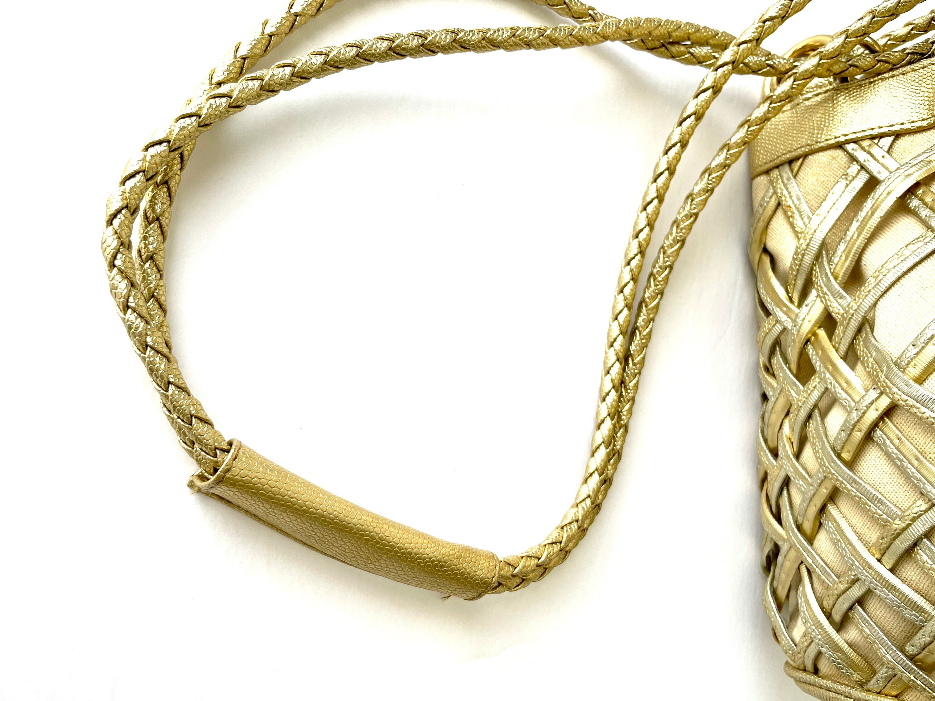 TIANNI 1990s Late 80s Era Gold Metallic Basket Weave Bucket Bag ...