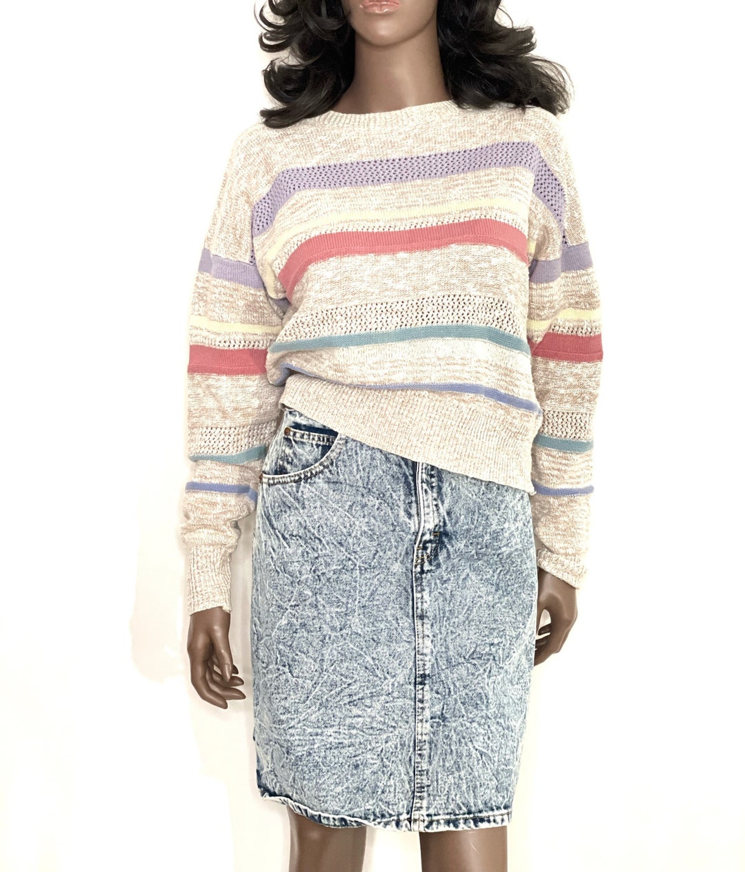 JANZTEN 1990s Late 80s Preppy Pastels Knit Color Block Pullover Jumper ...