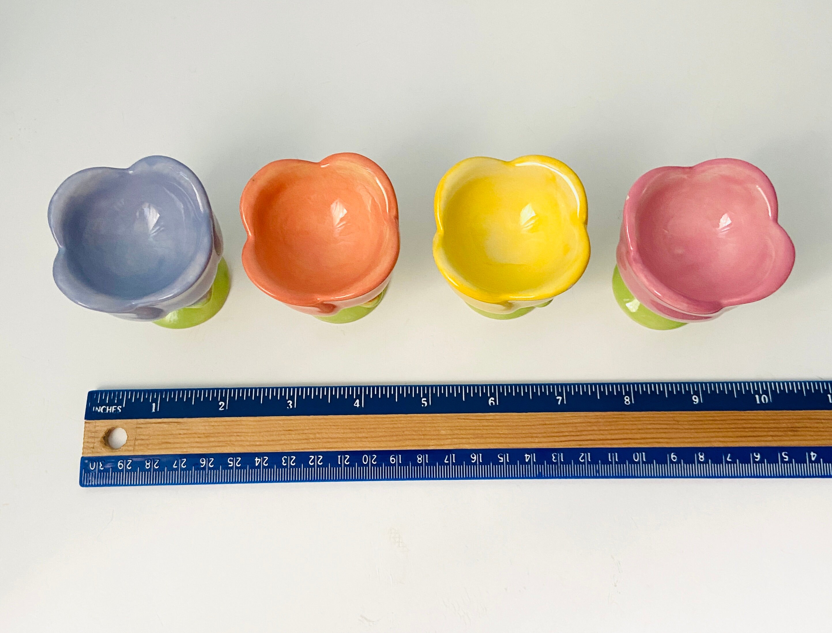 VINTAGE Ceramic Tulip Tea Cup 4 Set Purple Orange Yellow Pink - Etsy