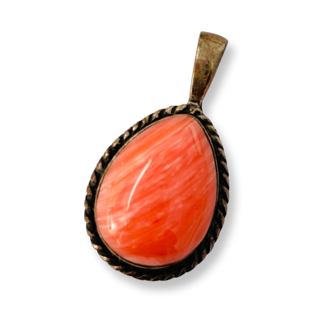 VINTAGE Mexican Spiny Oyster Gemstone 925 Sterling Silver Pendant - Etsy