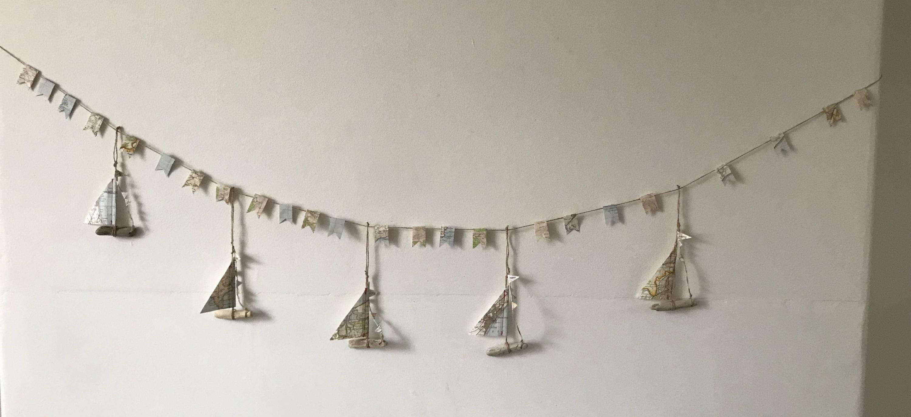 Map Beach Design Drift Wood Ship Christmas Bunting, Christmas Sailboat ...